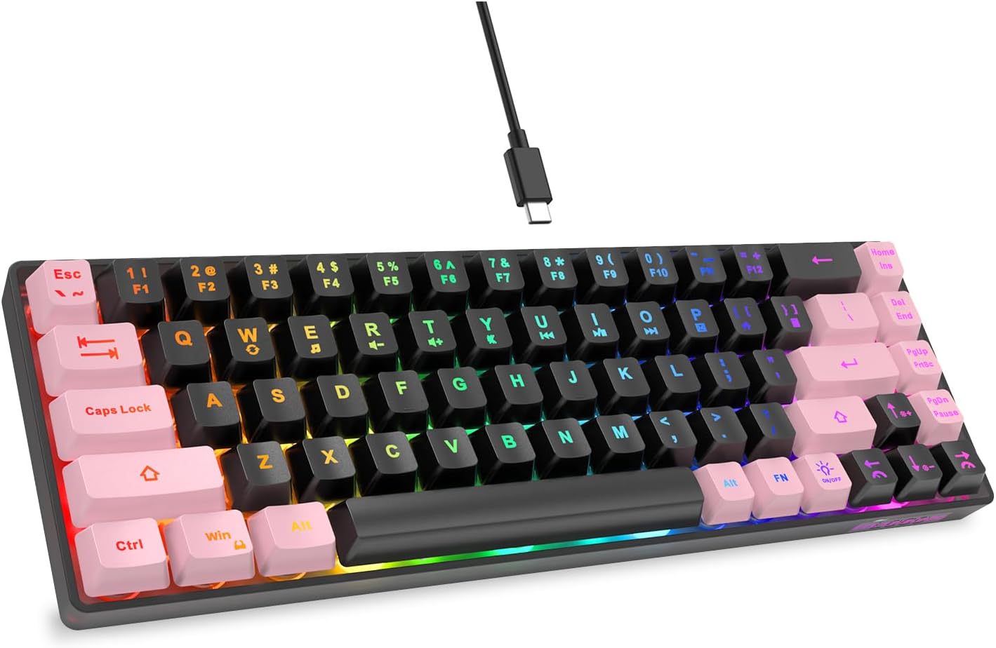 65% Gaming Keyboard, LED Backlit Mini Wired Keyboard, Ultra-Compact ...