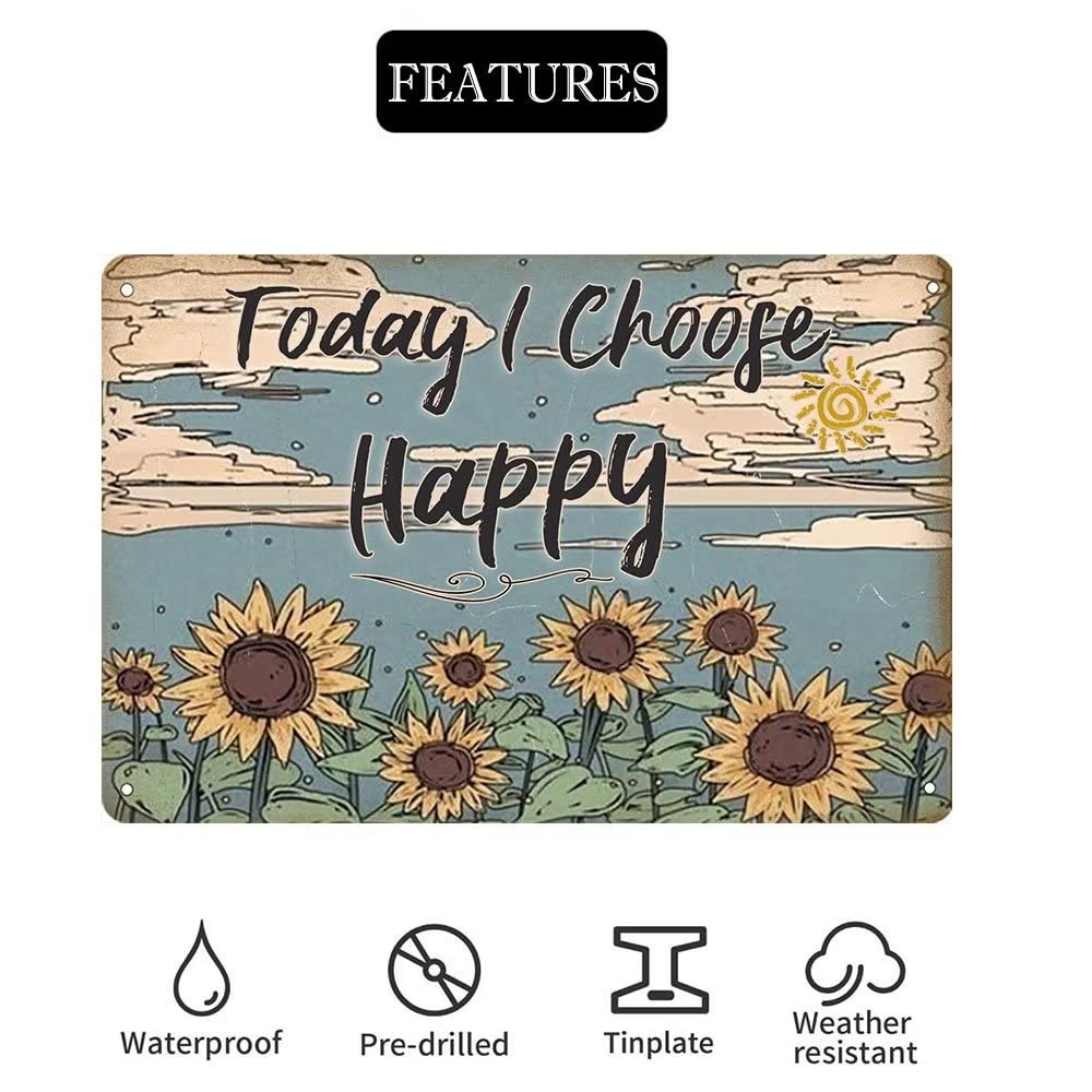 Today I Choose Happy Metal Tin Sign,Vintage Sunflower Wall Decor Retro ...
