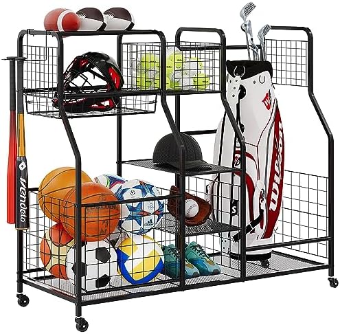 Amazon.com: Goplus Garage Sports Equipment Organizer, Ball Storage Rack ...