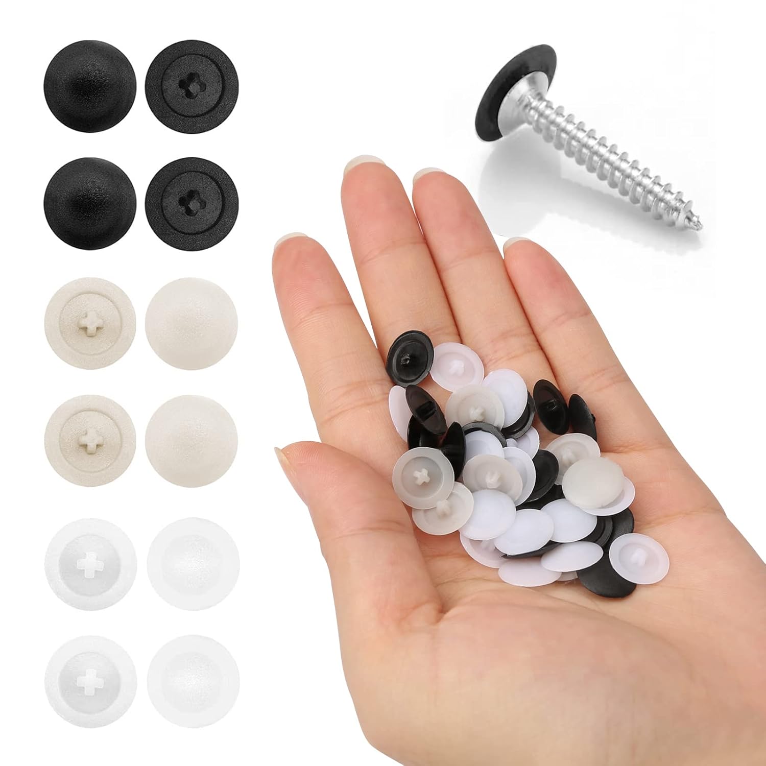 360 Pcs Plastic Pozi Screw Cap Covers Push Fit, White Black & Grey ...