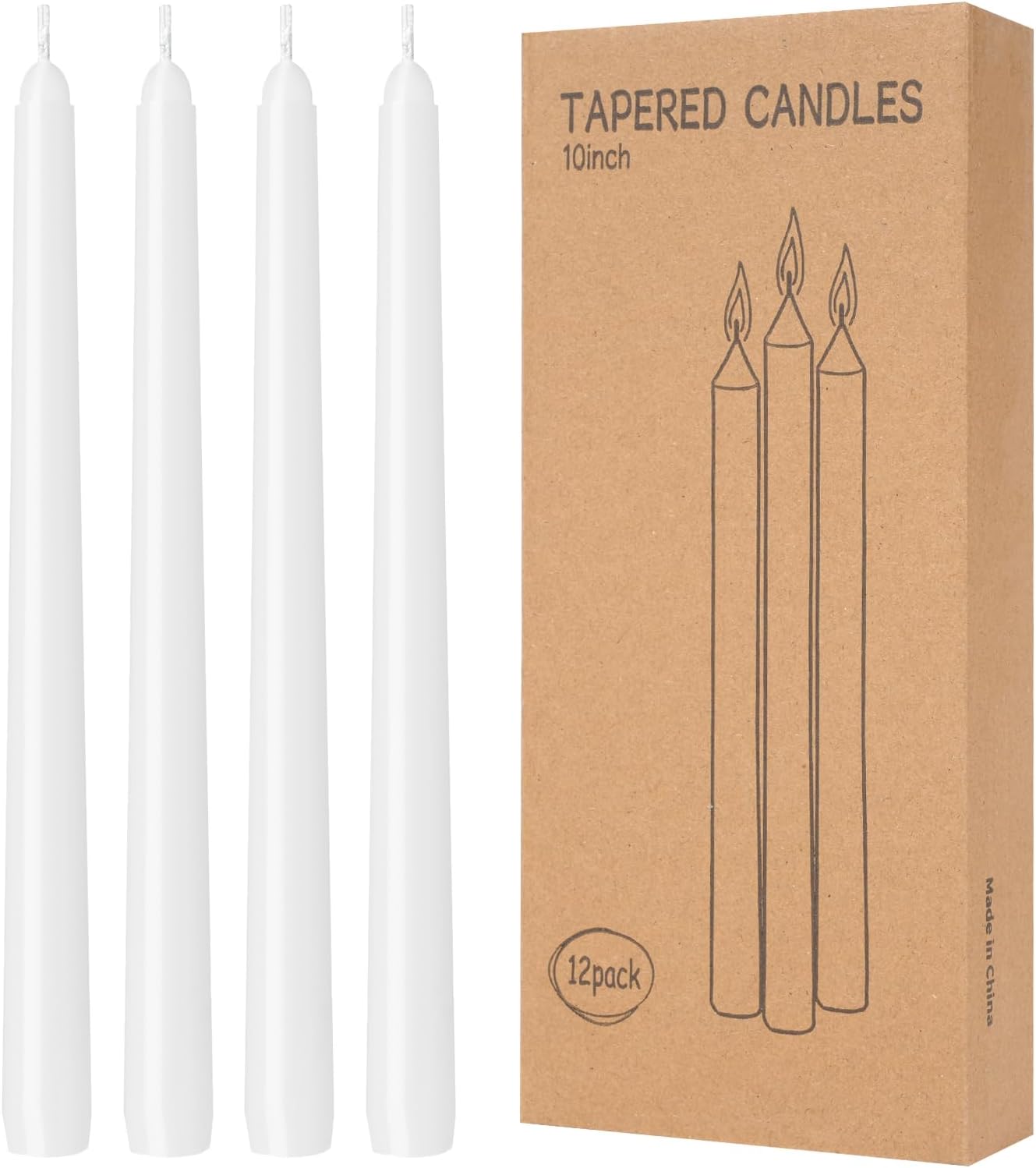 12 Pack White Taper Candles 10 inch - Taper Candles Dripless, Smokeless ...