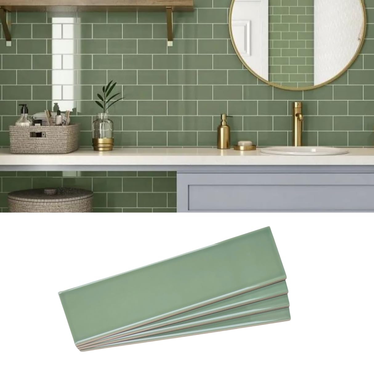 Green Subway Tile Ceramic 3x6 Mist Green Handmade Glossy Finish
