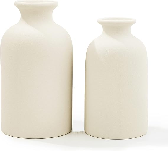 Amazon.com: White Ceramic vases Home Decor 2pcs Small vase Set Boho ...