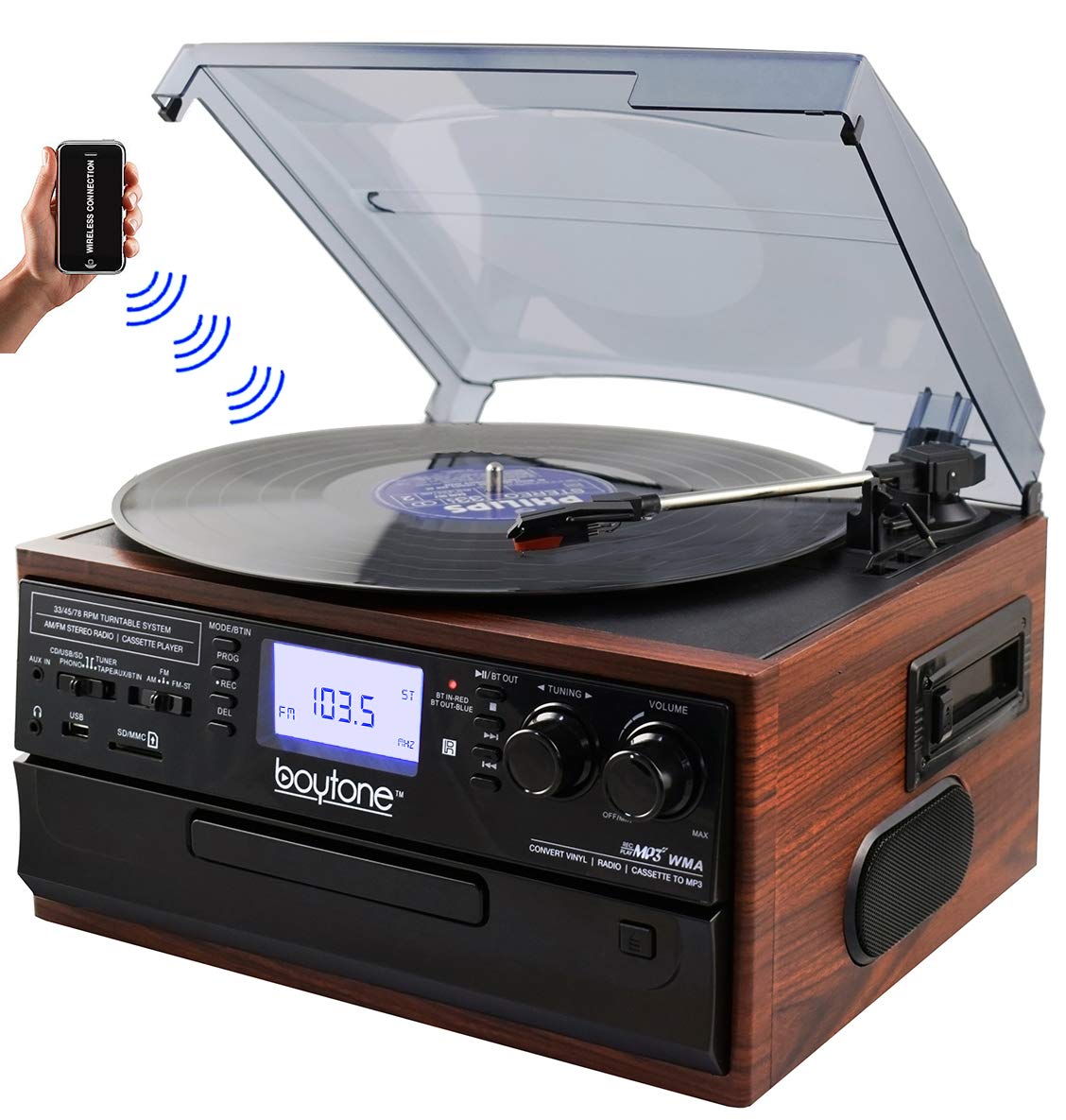 公式卸売り Boytone BT-24MB Bluetooth Classic Style Record Player Turntable ...