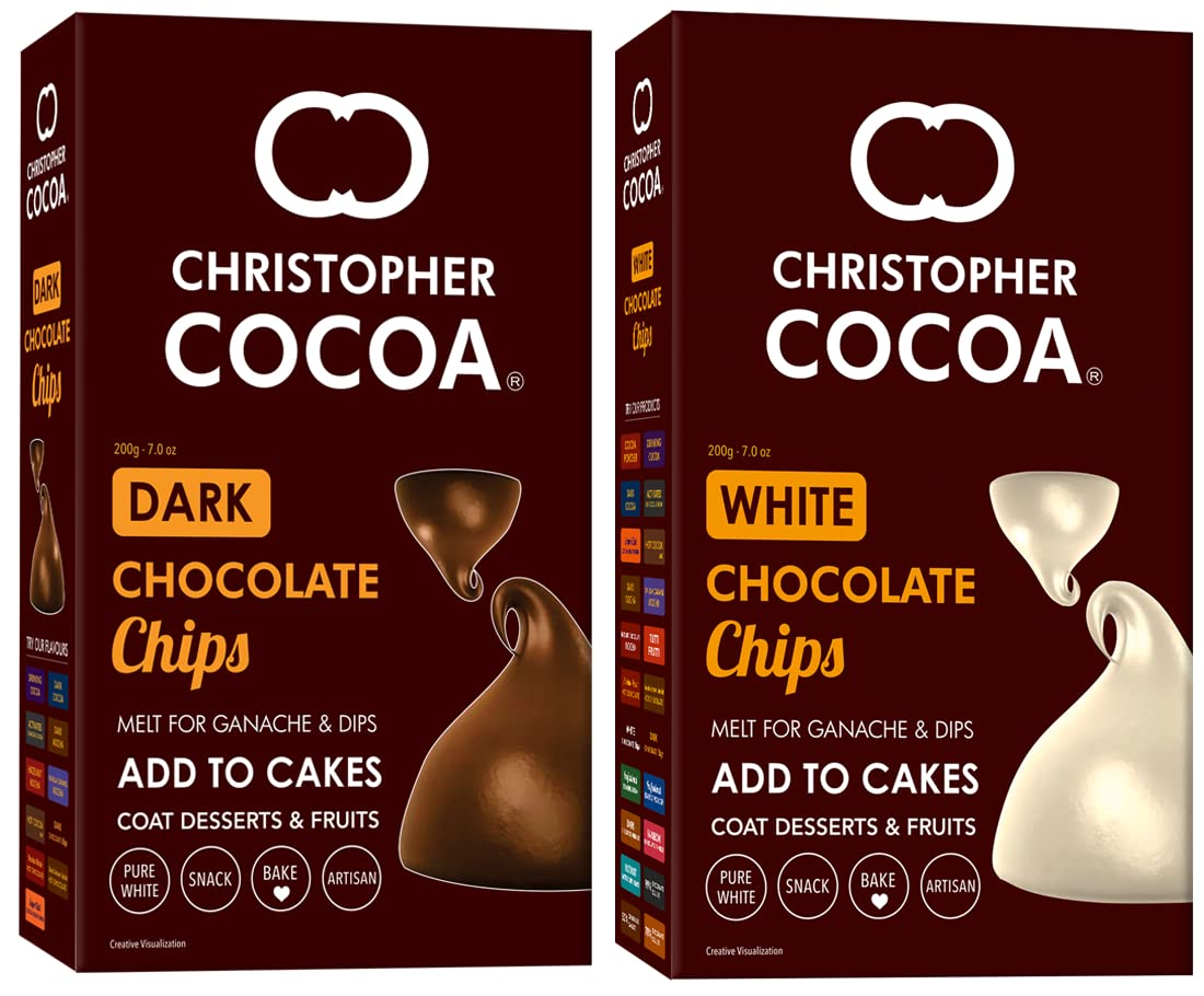 Buy Christopher Cocoa Dark Chocolate Choco Chips 200g, White Chocolate ...
