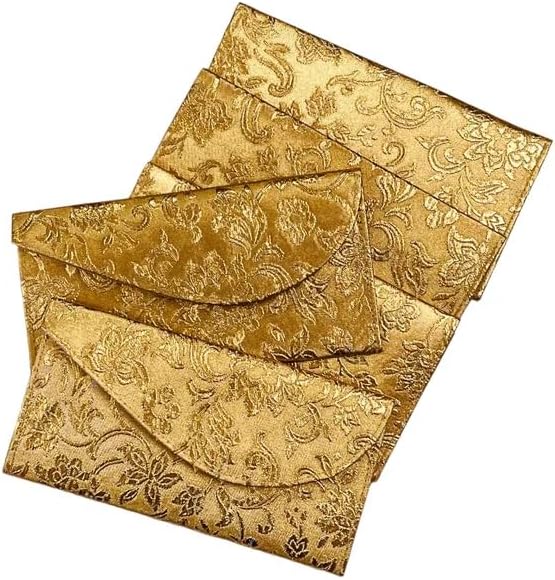 Shagun Leaf Gold Hand Crafted Faux Leather Fabric Envelopes Snap Button ...