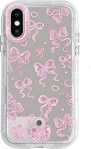 NITITOP Compatible with iPhone X/XS Case Cute Mirror Bow Love Heart Pattern for Women Girls ...