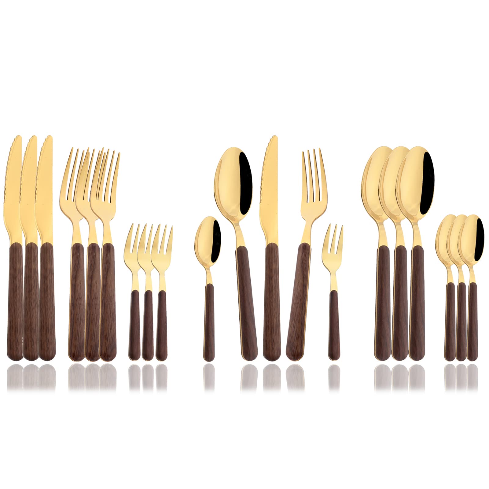 Amazon.com | JASHII Wood Handle Flatware Set, 20 Pieces Stainless Steel ...