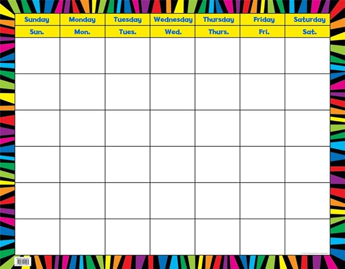 Creative Teaching Press Rainbow Stripes Calendar Chart (1528) : Amazon ...