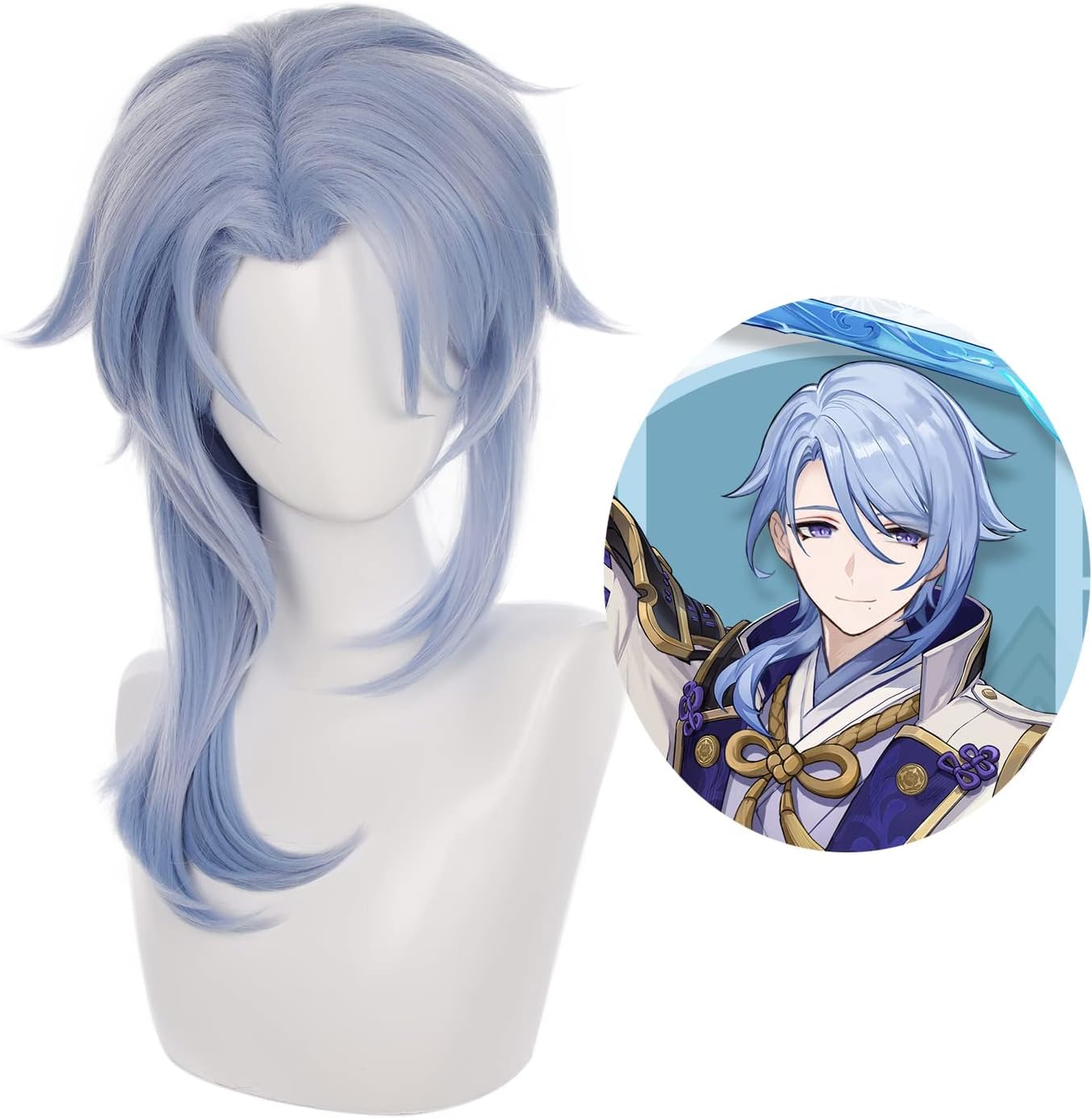 MoeLoli Genshin Impact Cosplay Wig Kamisato Ayato Costume Hair Wig for ...