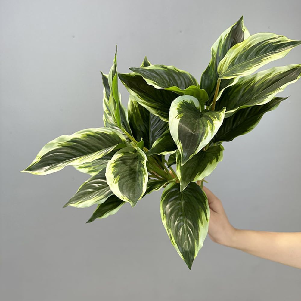 Amazon.com: Shirfloral 2 Packs Variegated Hosta Artificial Plant 17.7 ...