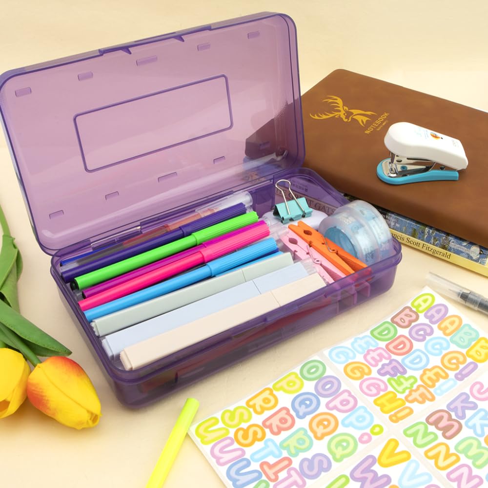 Snapklik.com : Purple Hard Pencil Case Plastic Clear Pencil Box Crayon ...