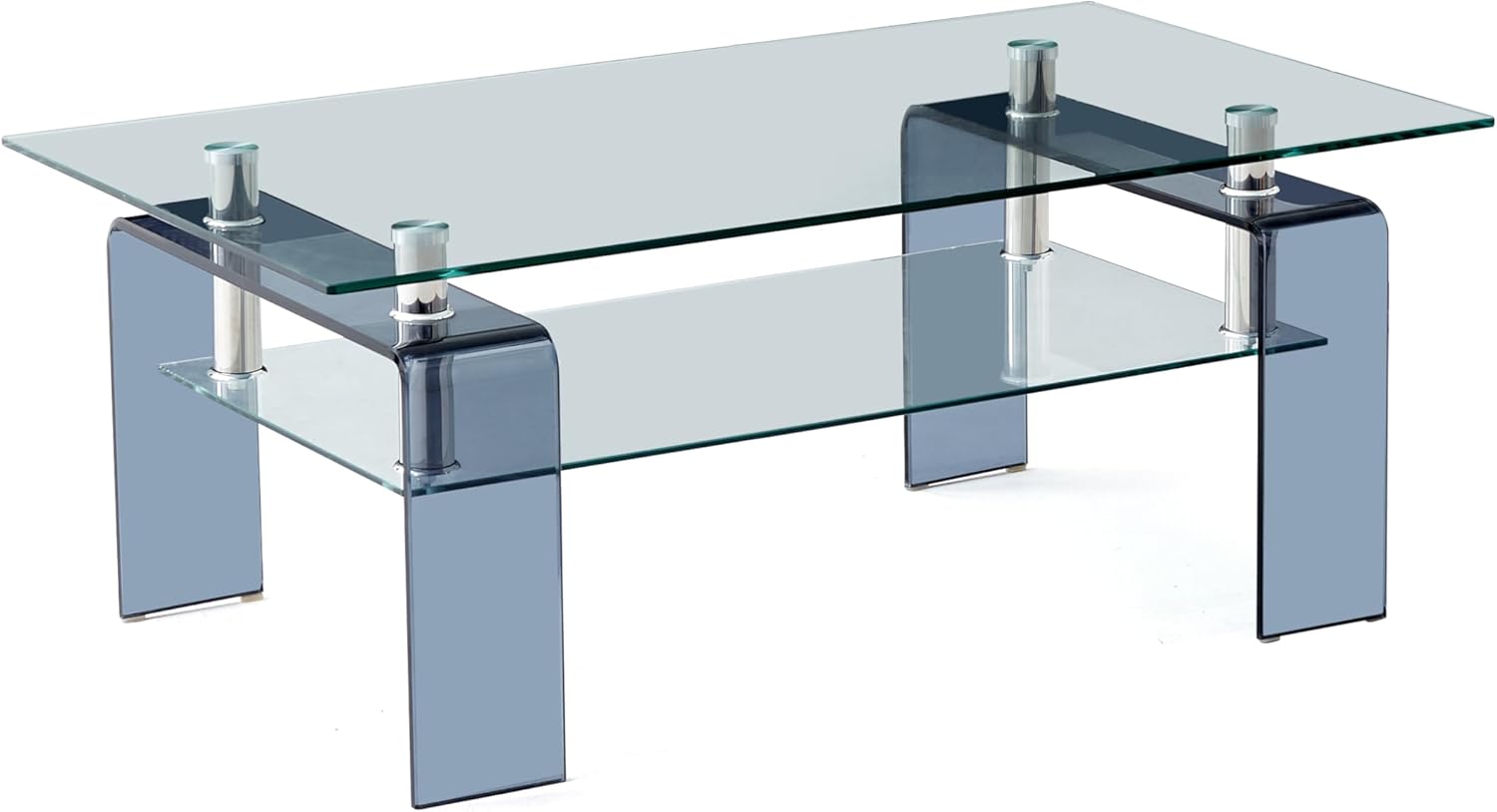 Amazon.com: Tempered Clear Glass Coffee Table, 2-Layers Coffee Table ...
