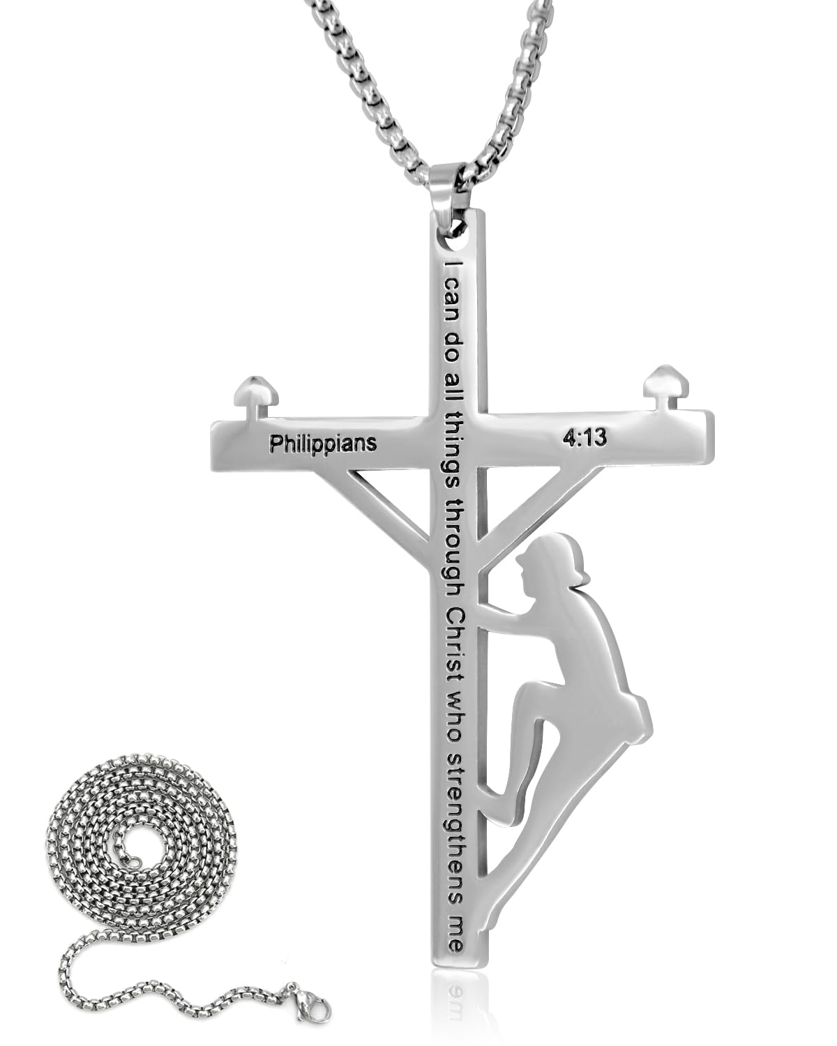 Lineman Gifts Lineman Cross Necklace: Philippians 4:13 Necklace Lineman ...