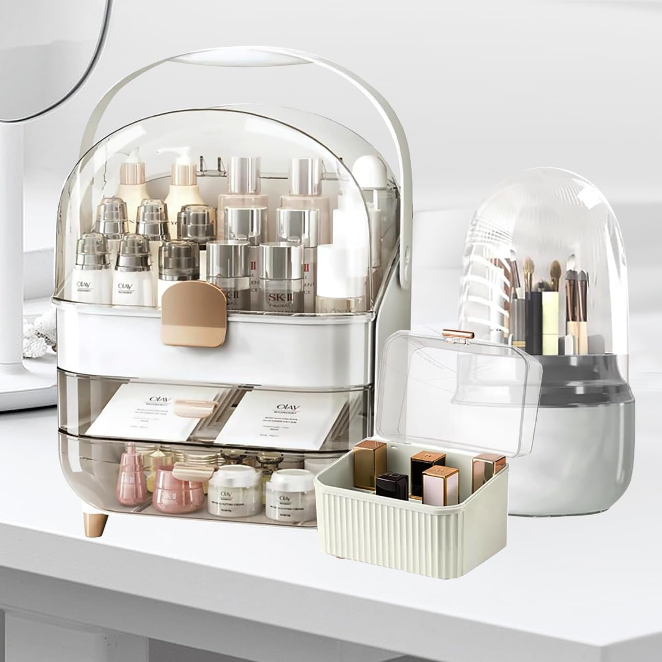 Anshine Makeup Organizer, Portable Cosmetic Storage Box With Brush And ...