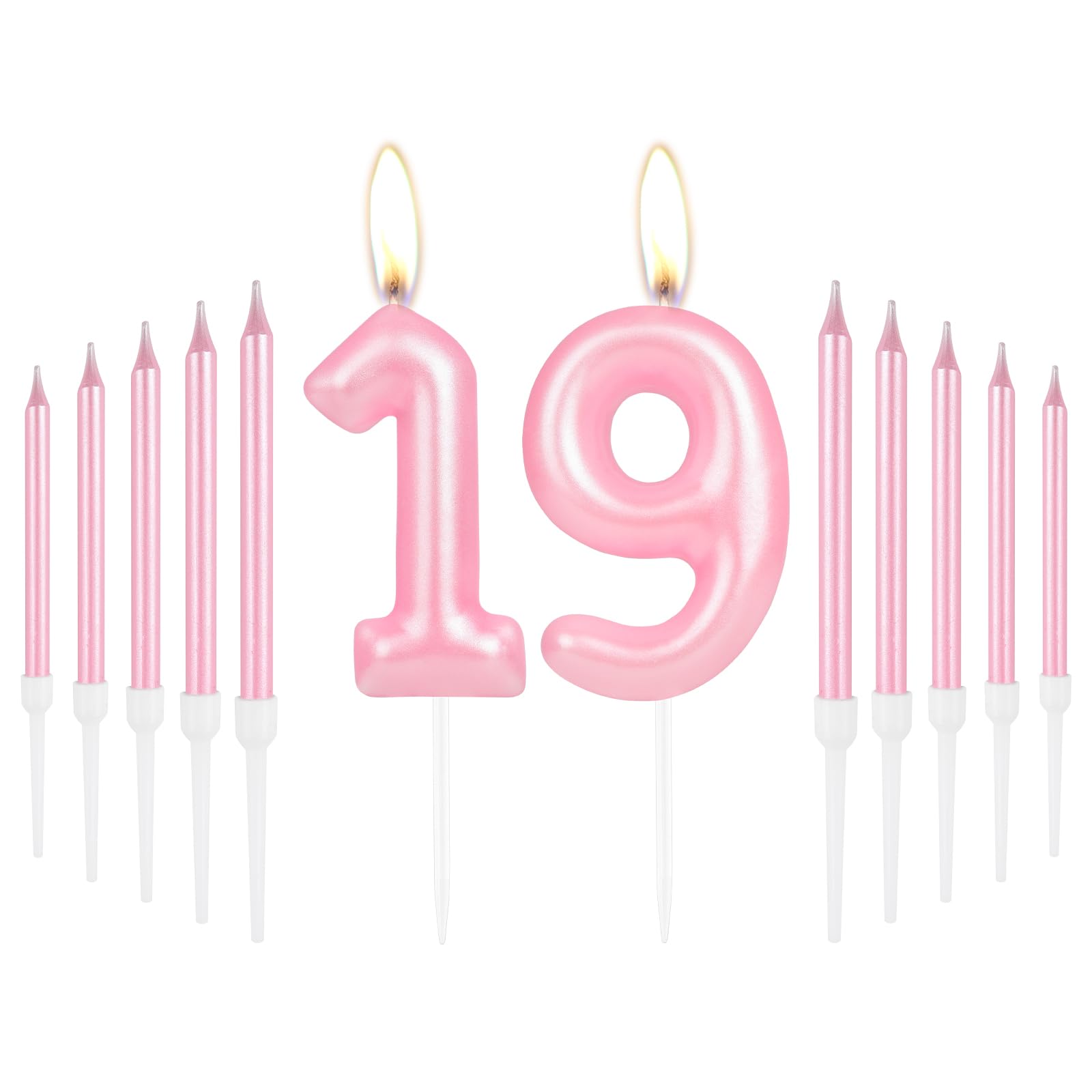Amazon.com: iNINGER Baby Pink 19th Birthday Number Candles,Pink Long ...