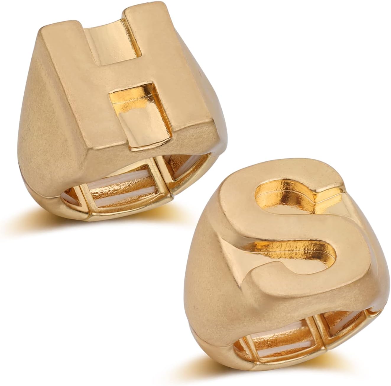 Amazon.com: Retro H S Ring Set for Men HS Chunky Gold elasticity ring ...