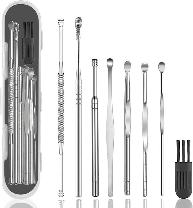 Hion 8 Pcs Ear Wax Removal Kit,Ear Pick Earwax Removal Tools,316L ...