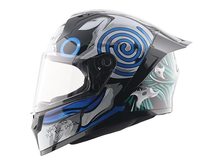 Vega Sonic Saw ISI Certified Gloss Finish Full Face Helmet for Men with Clear Visor and Spoiler ...