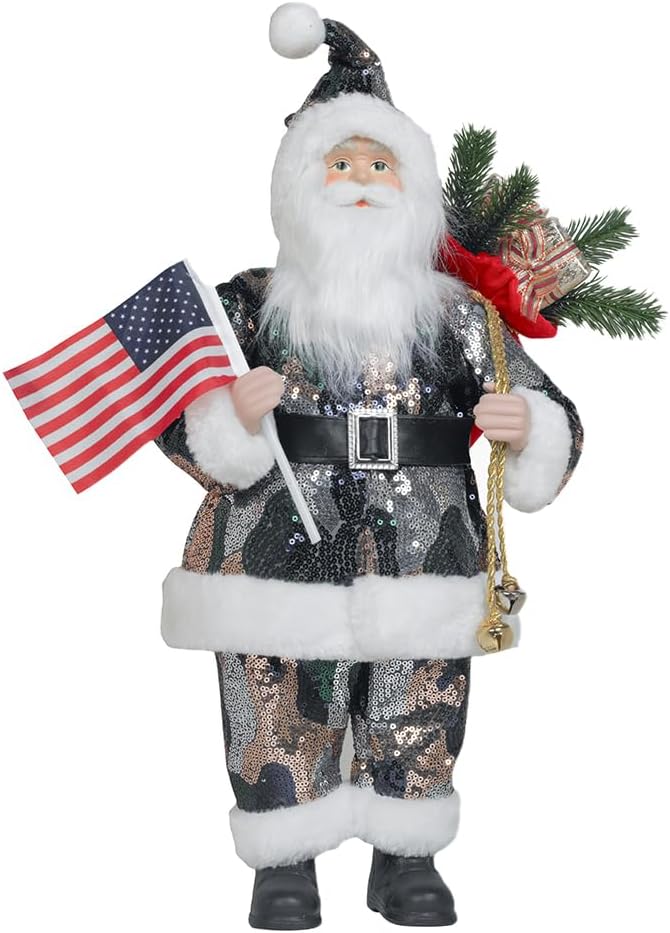 Amazon.com: Christmas Decor Camouflage Santa Claus Figurine 18 Inch ...