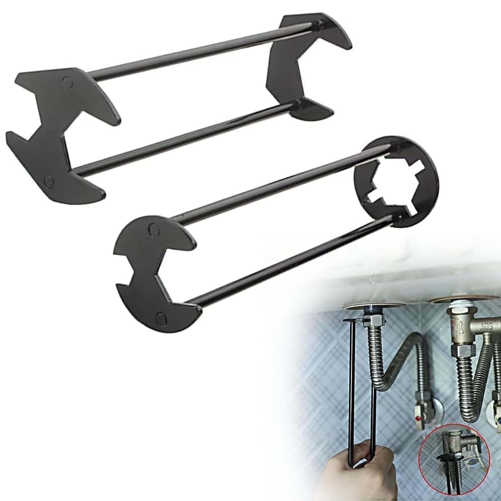 2Pcs Basin Wrench & Sink Wrench,Four-jaw Hex Plumbing Wrench ...