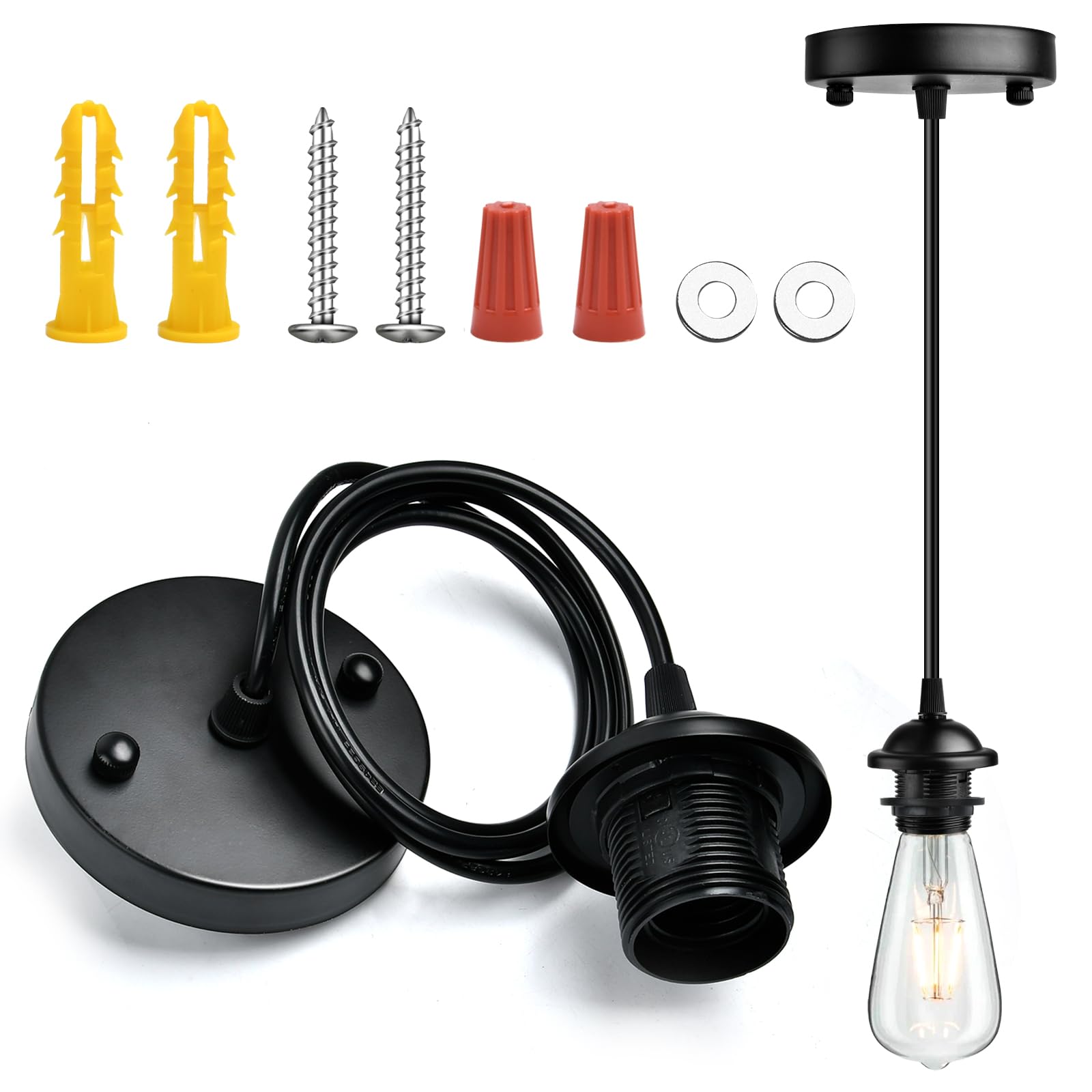 Elesunory 2Pcs Industrial Mini Pendant Light Kit, UL E26 Hanging Light ...