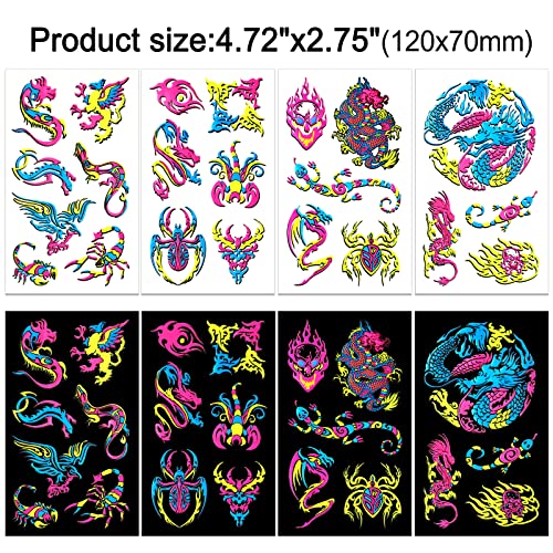 HOWAF 10 Sheet Neon Temporary Tattoos Neon Tattoos Glow In The Dark ...