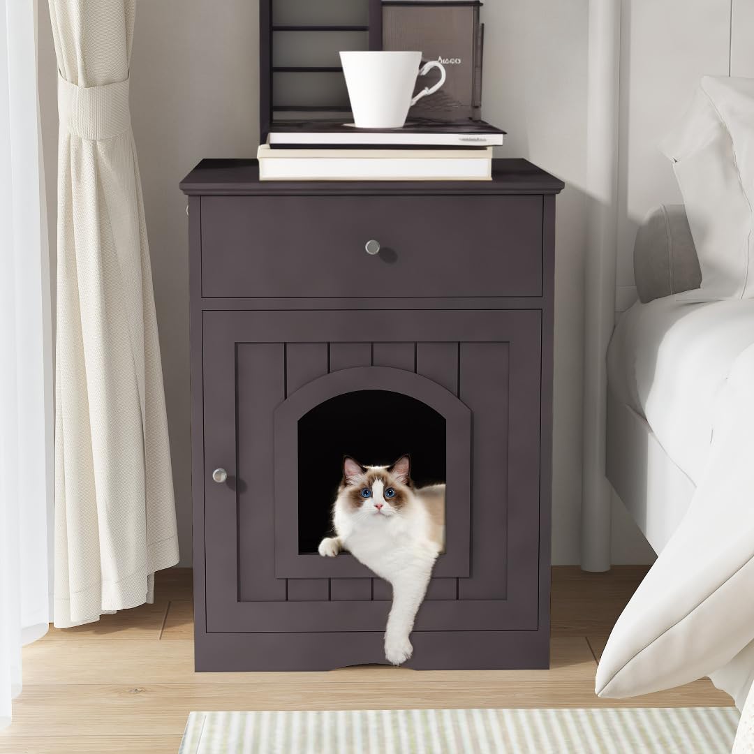 Amazon.com: Okak Cat Litter Box Enclosure with Drawer and Single Door ...