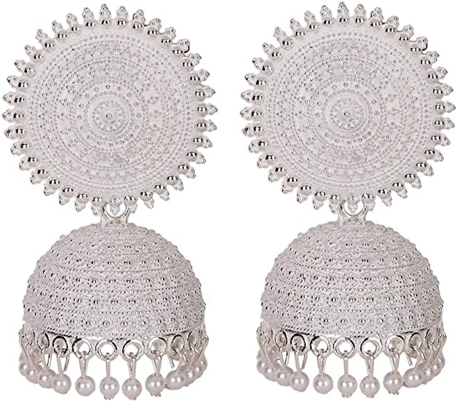 Silver And White Jhumkas For Women/Girls : Amazon.in: Fashion