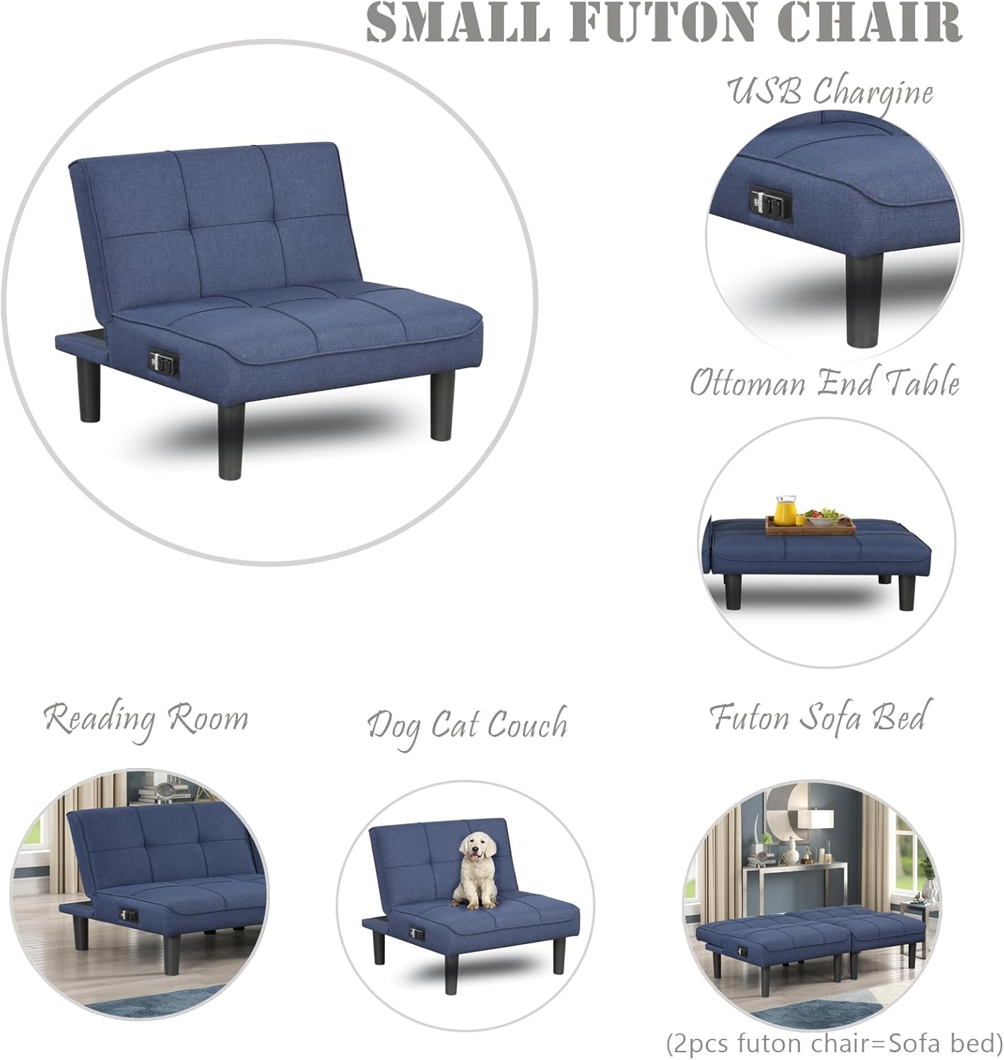 Comfy Mini sofás, futón reclinable pequeño con respaldo ajustable ...