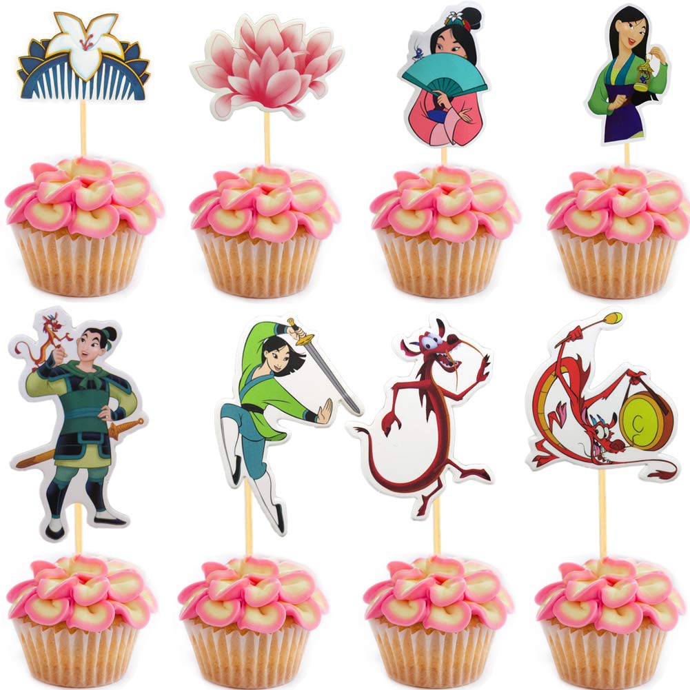 Buy Newmemo Mulan Cupcake Toppers 24pcs, Princess Mulan and Dragon ...