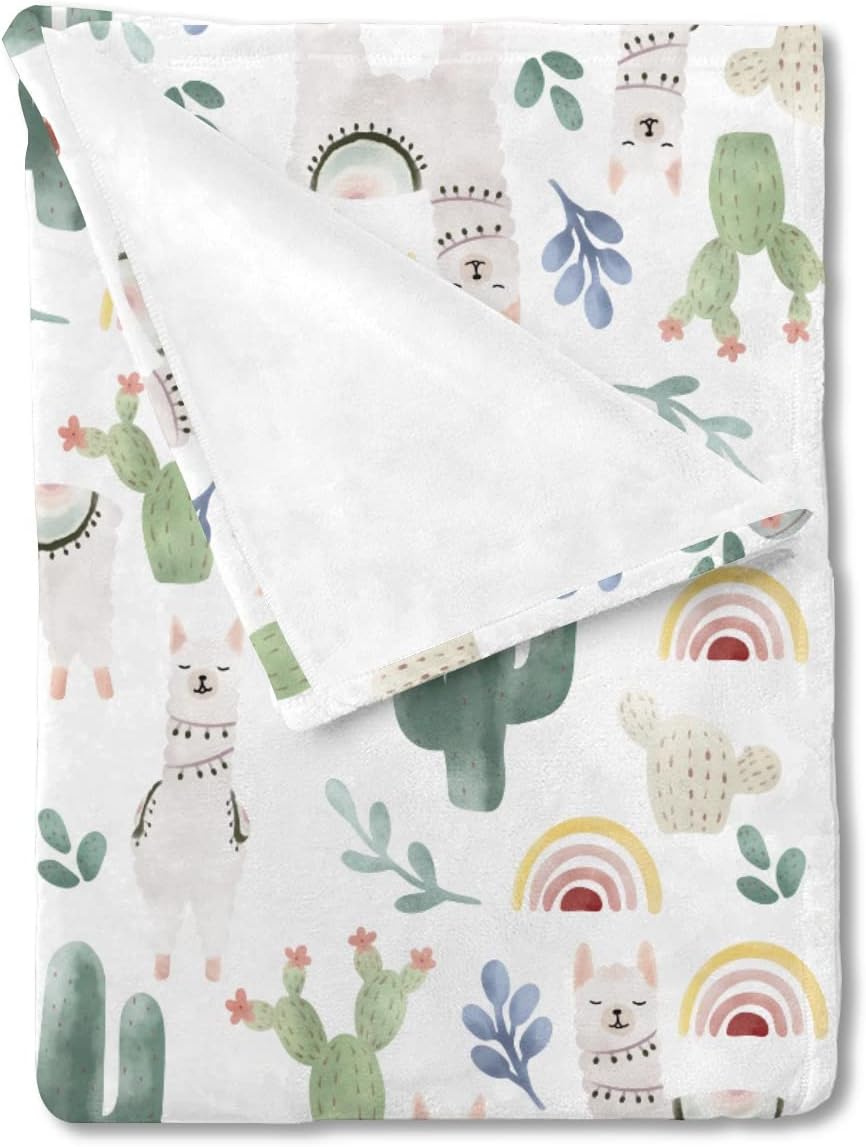 Amazon.com: Baby Toddler Funny Llama Cactus Leaves Rainbow Blanket Gift ...