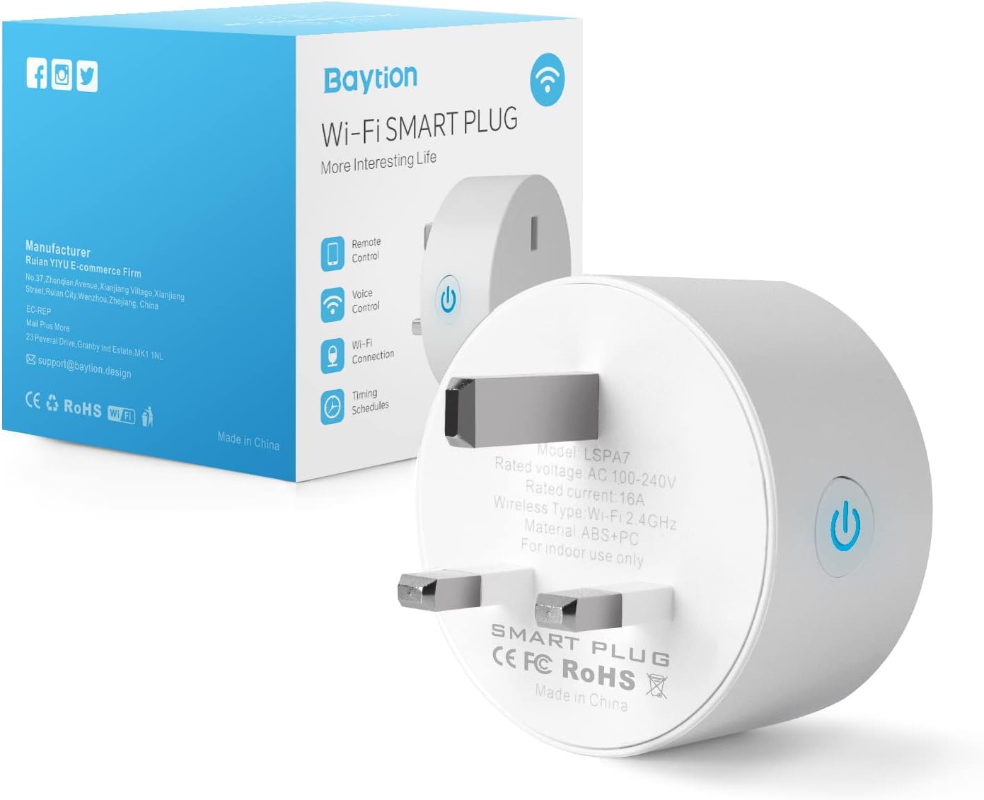 WiFi Smart Plug, Baytion 16A Energy Monitoring WLAN Smart Plug Socket ...