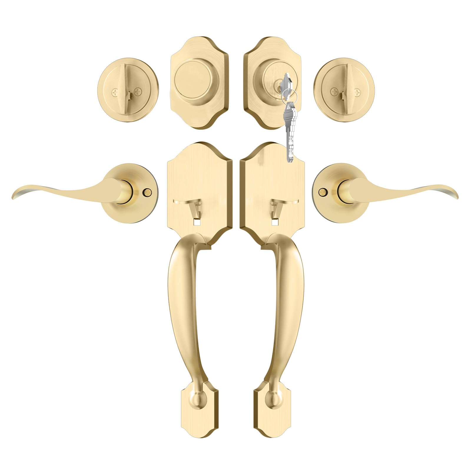 Haidms Gold Double Door Handle with Deadbolt, Gold Front Door Lock Set ...