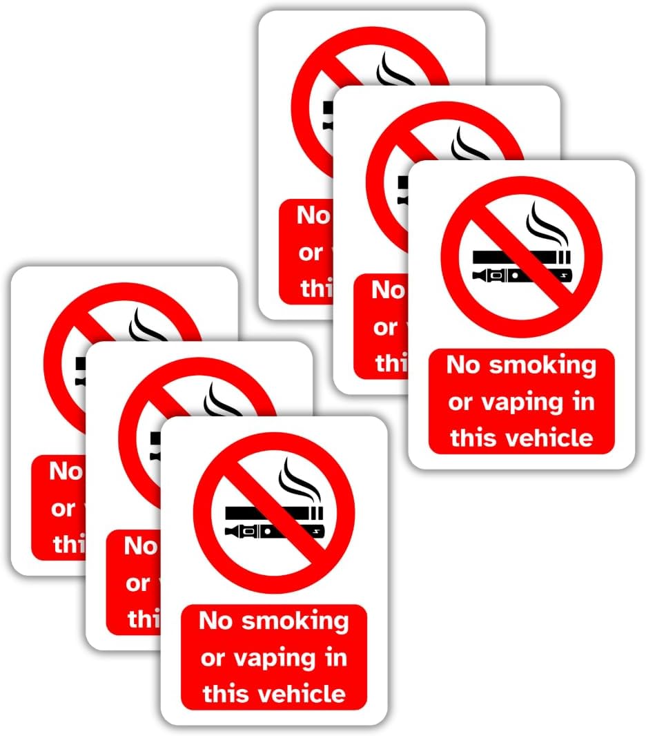 No Smoking or Vaping Vinyl In This Vehicle Signs, 75mm x 100mm, Self ...