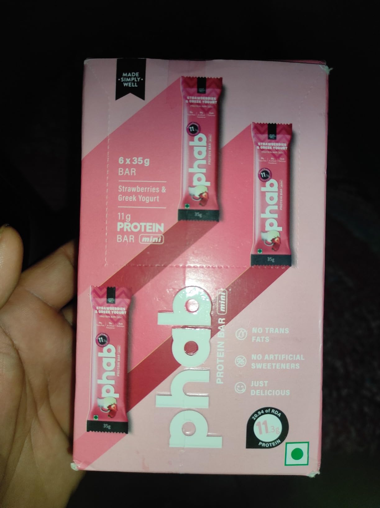 Phab Protein Bars, Pack of 6 - Strawberries & Greek Yogurt | 11g ...