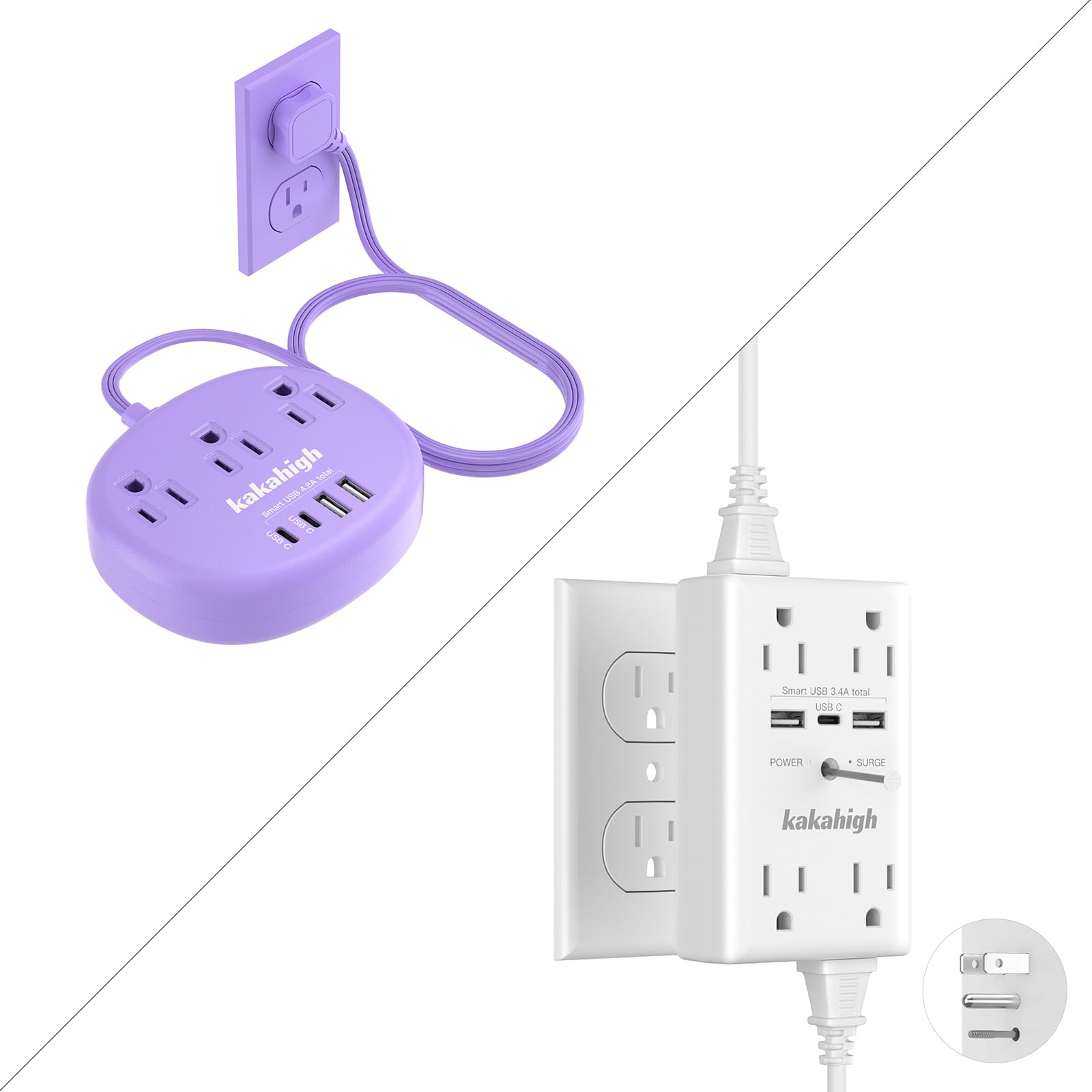 Amazon.com: Purple Extension Cord 5FT - Wall Outlet Extender with Screw ...