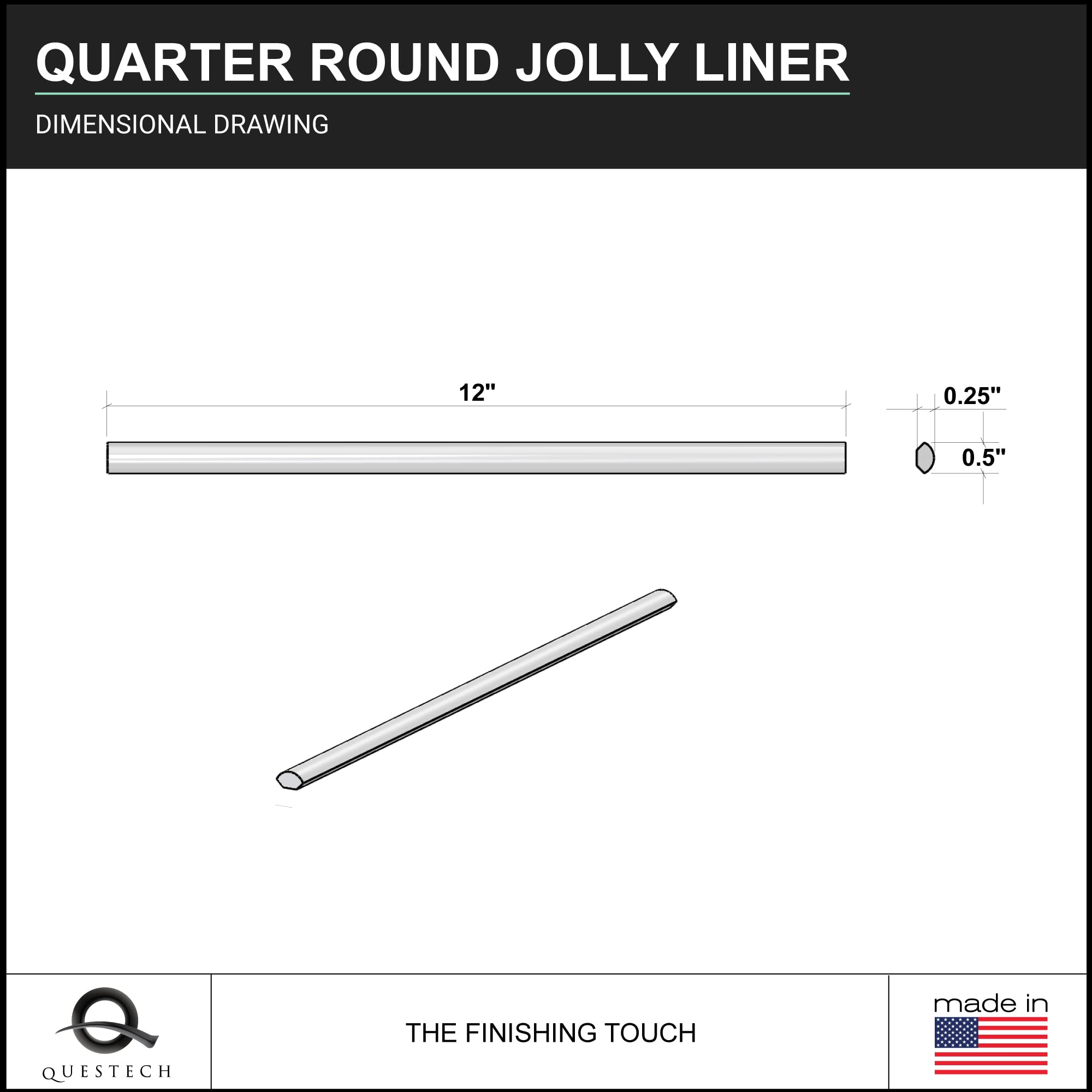 Questech Quarter Round Tile Liner, 1/2 x 12 inch Jolly Tile Edge Trim ...