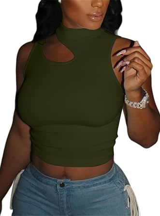 Amazon.com: LovelyWholesale Women's Cut Out Crop Top Sleeveless Cami ...