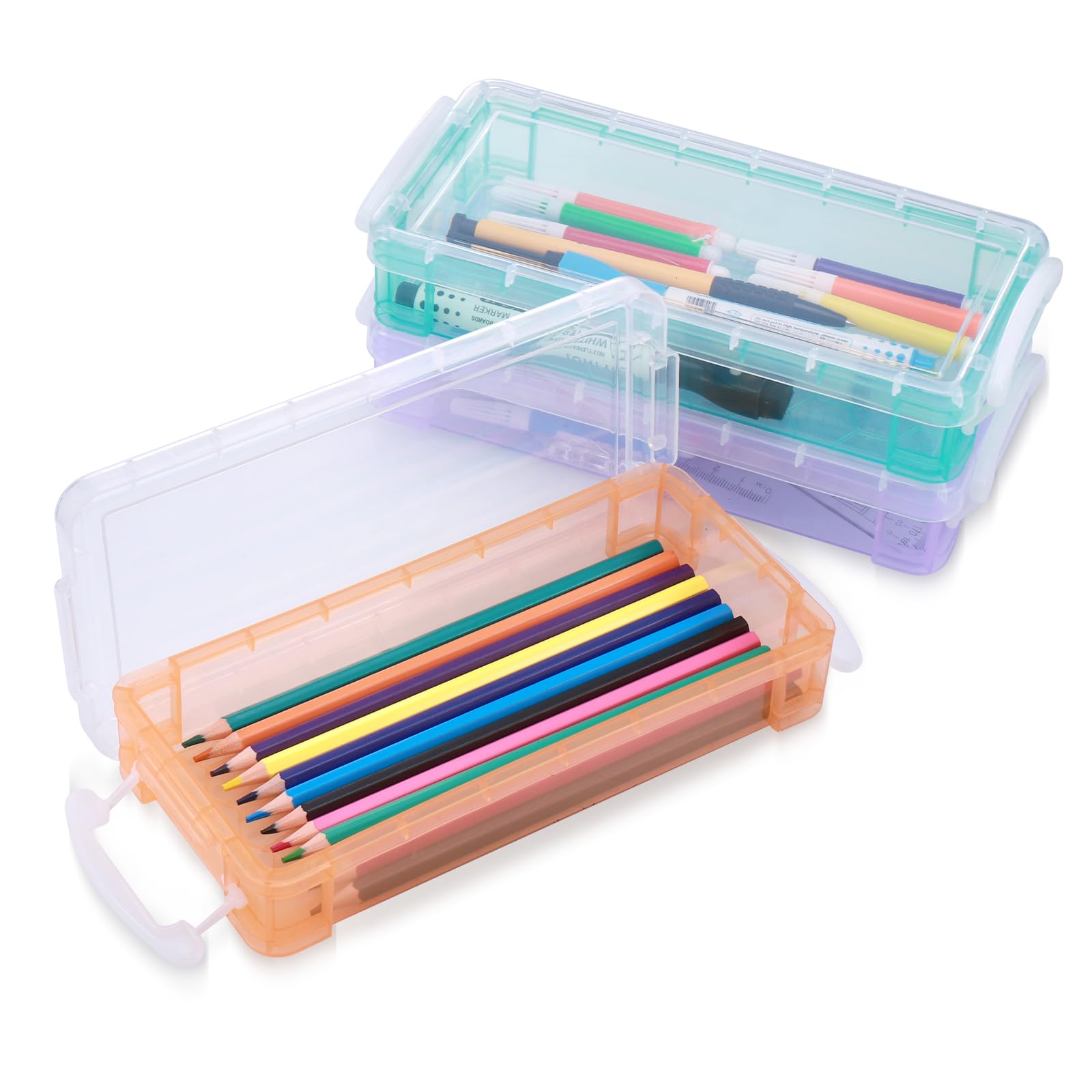 JIANTA 3 Pack Stackable Pencil Boxes, Plastic Pencil Case with Snap ...