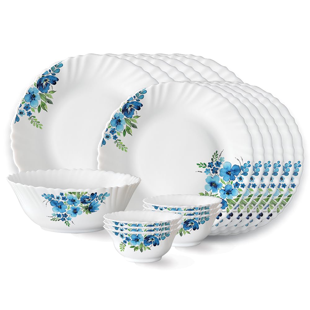 Larah by Borosil Pansy Fluted Series Opalware Dinner Set | 19 Pieces ...