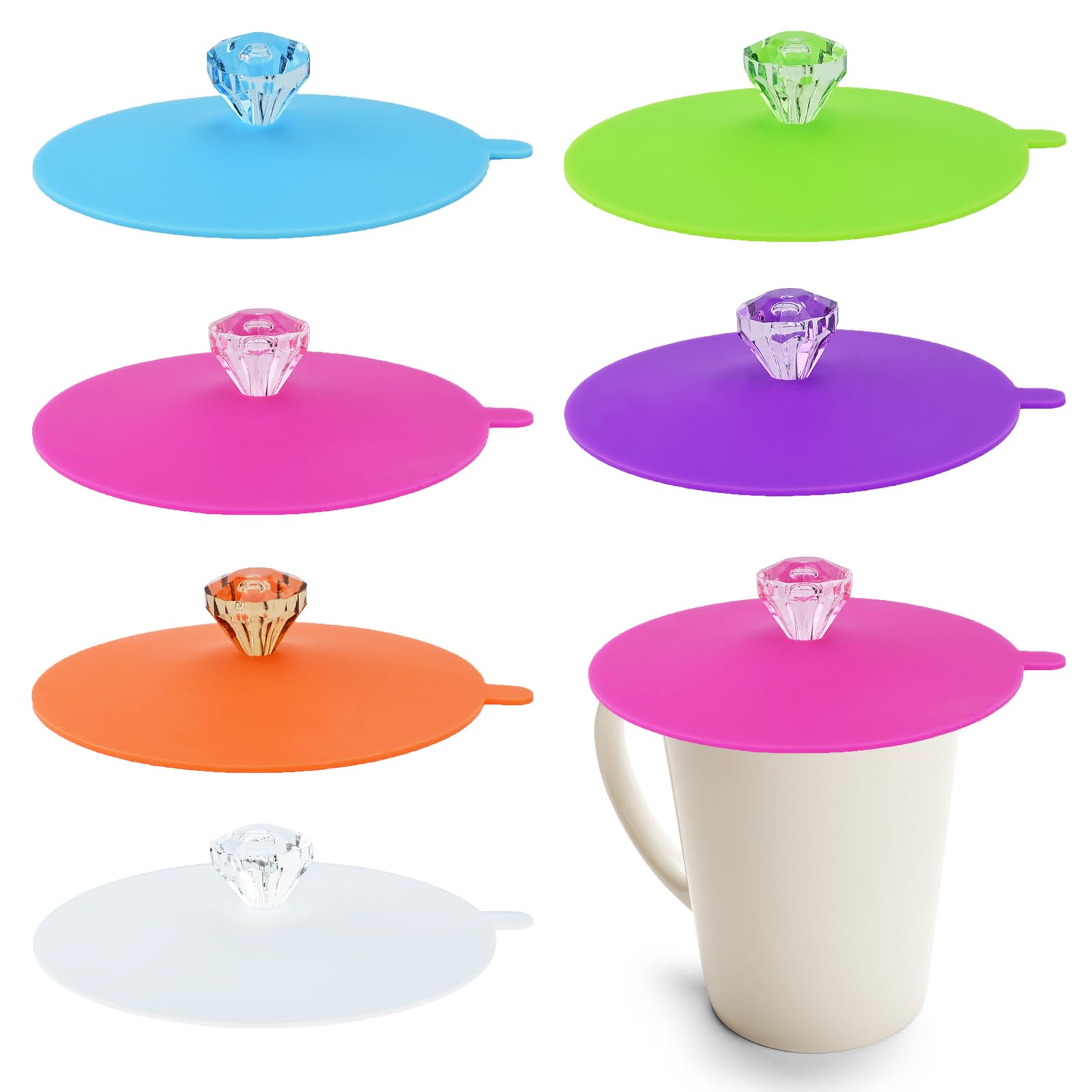 Bekecidi 6 Pcs Silicone Cup Lids, Colorful Round Diamond Cup Covers for ...