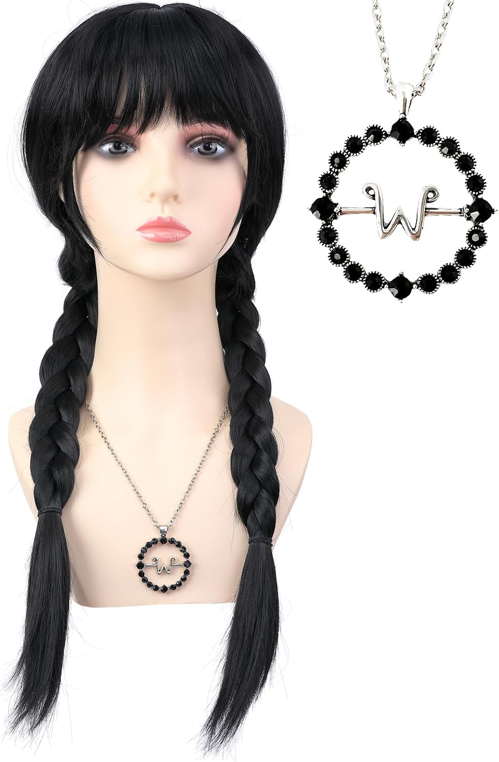 Amazon.com: Bettecos Long Black Braided Wig for Women with Necklace ...