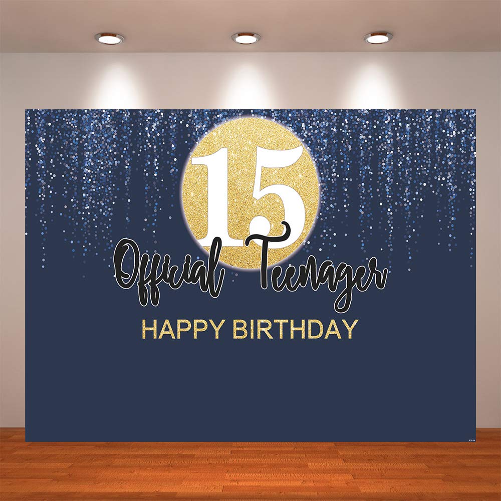 Buy Crefelicid 7x5ft Blue and Gold 15th Birthday Backdrop Official ...