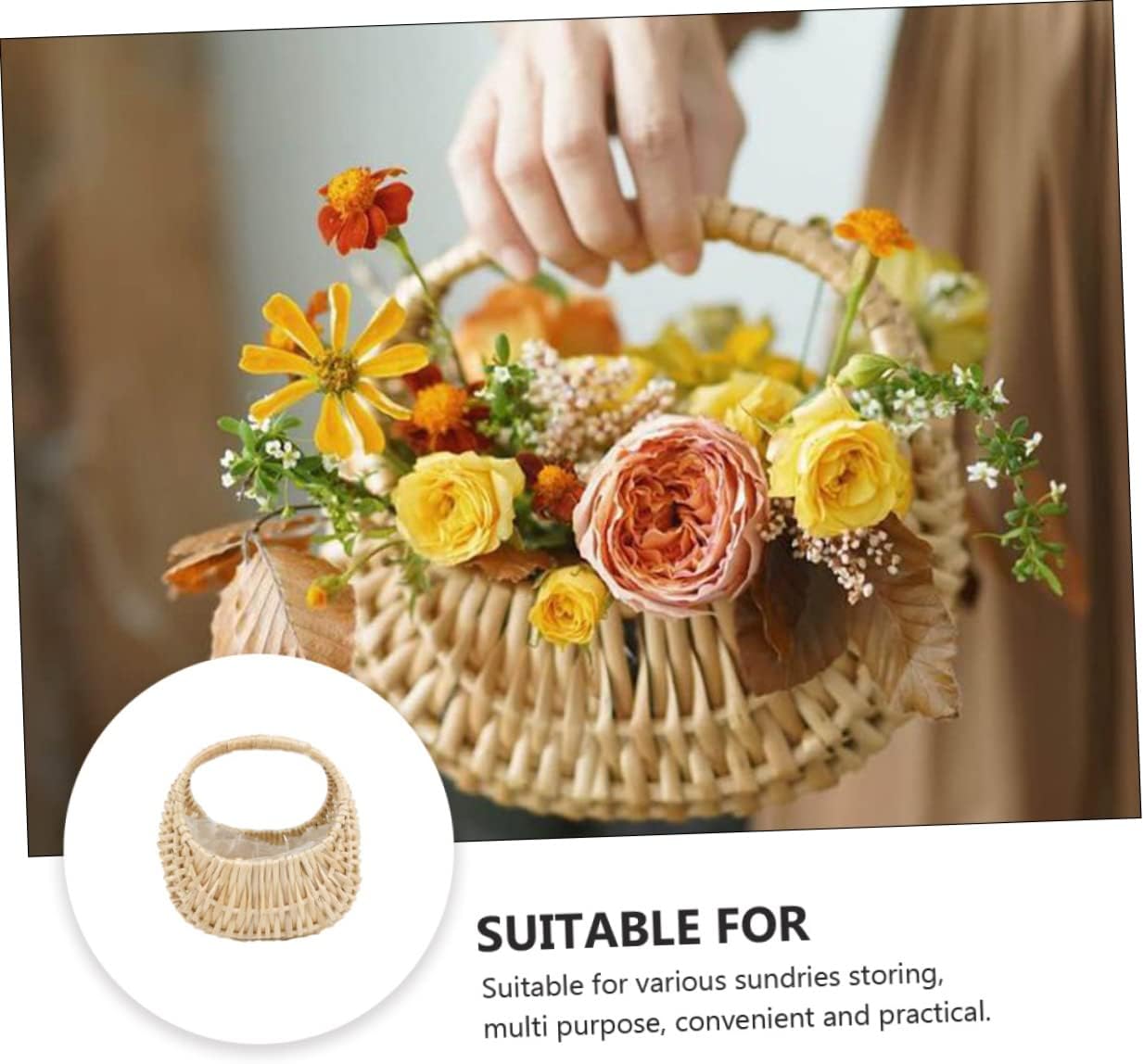 Cabilock Hand-woven Flower Basket Rattan Vase Flower Girl Baskets ...
