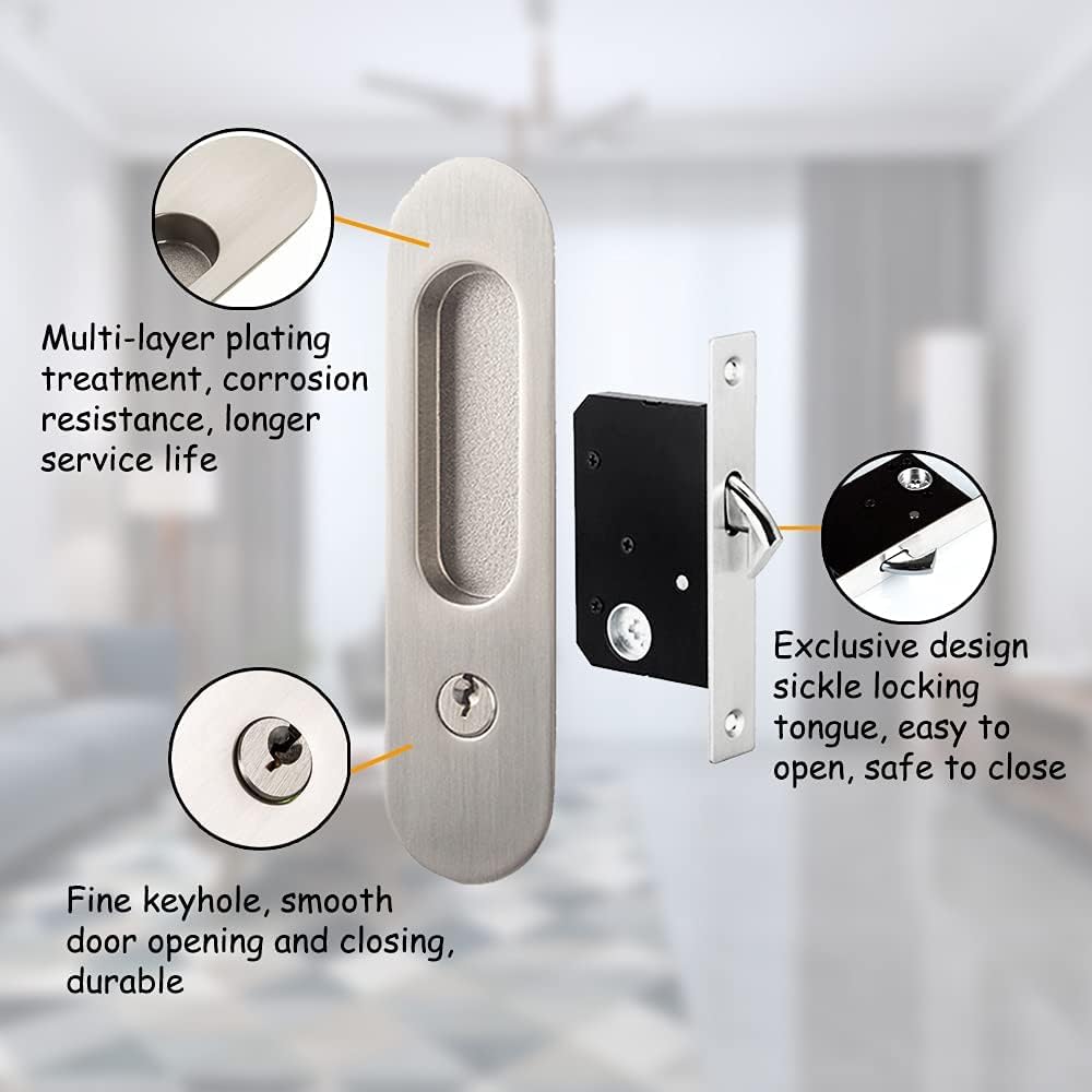 Pocket Door Lock With 3 Keys, Sliding Door Pull Door Pocket Latch ...
