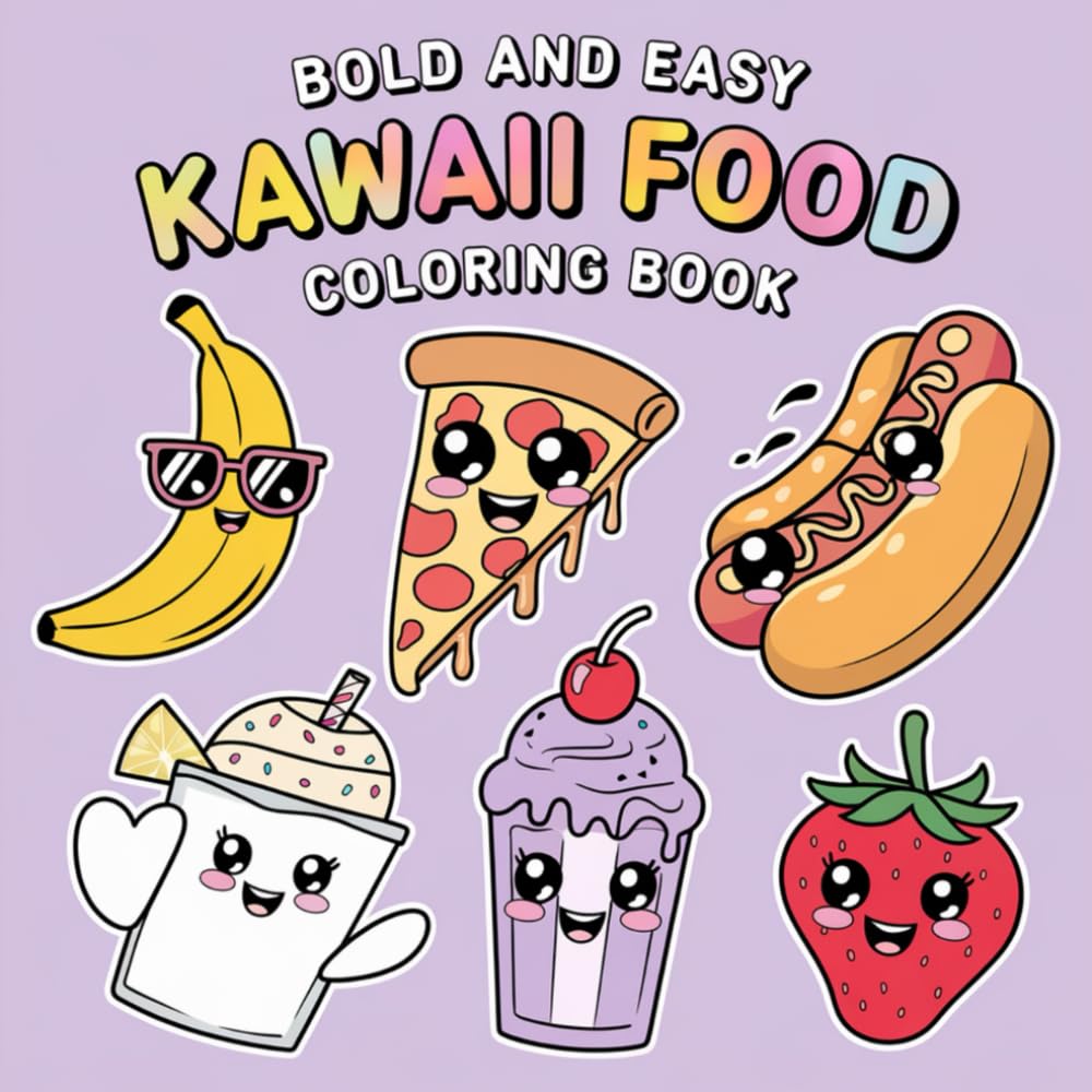 Kawaii Food Bold and Easy Coloring Book: 63 Simple Cute Easy Images For ...