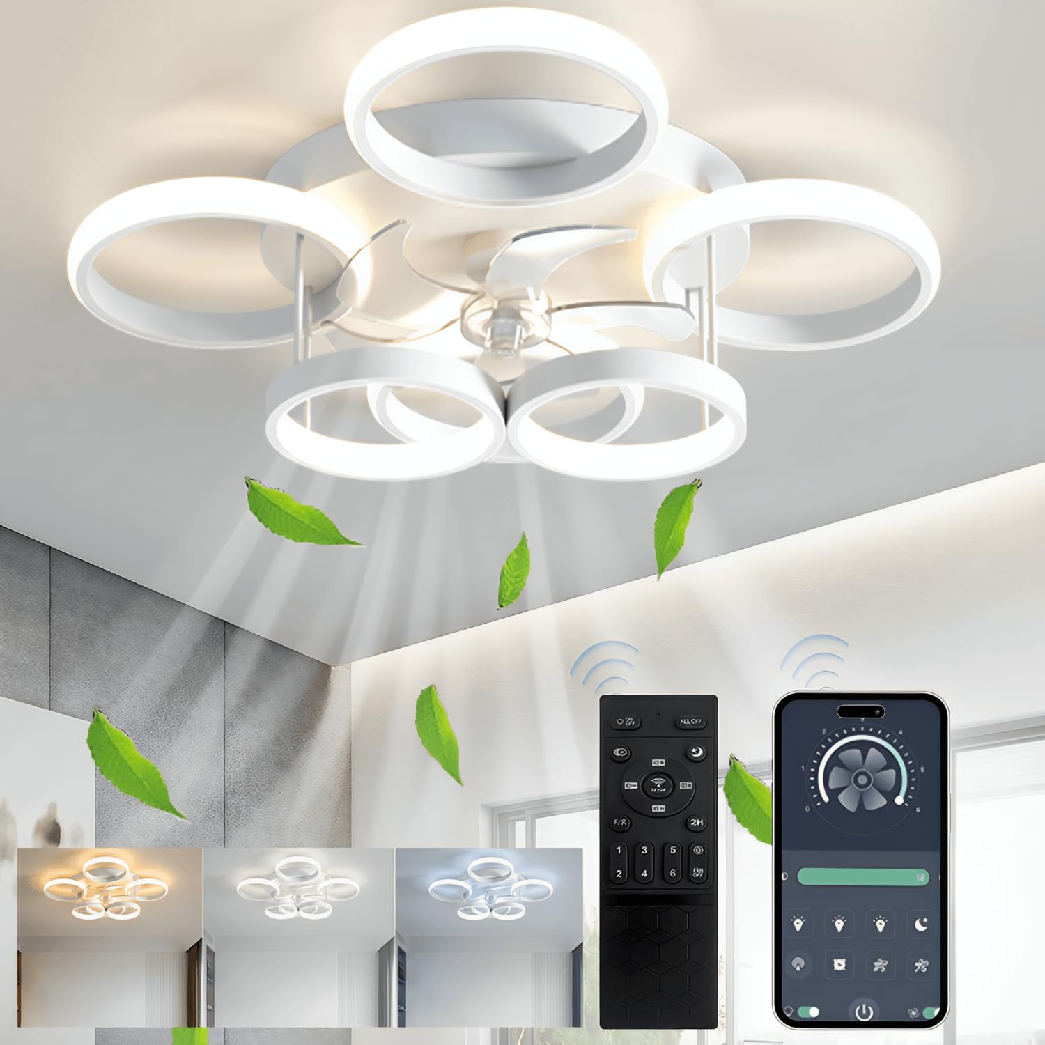Qiaomao Deckenventilator mit Beleuchtung und Fernbedienung, Leise, APP ...