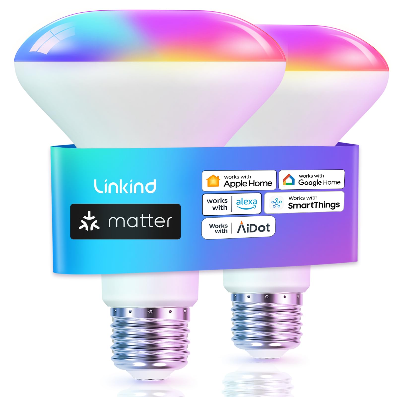 Linkind Matter Smart Light Bulb, BR30 Smart Bulbs, LED Color Changing ...