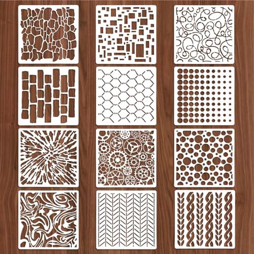 Jeffdad 12 Pcs Stencils for Crafts Reusable, Texture Stencils for ...